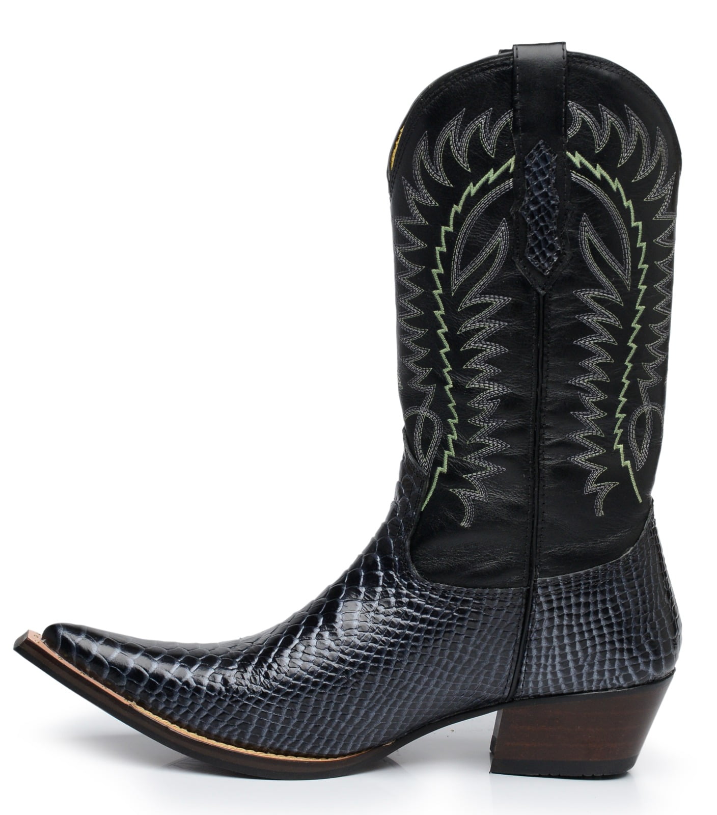 Bota Cano Longo Masculina Couro Bico Fino Anaconda Black